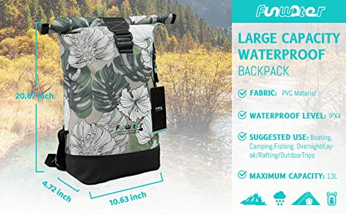 FunWater Waterproof Backpack Marine Dry Bag, 13L Floating Dry Backpack for Kayaking,Camping,Surfing,Boating,Hiking,Fishing