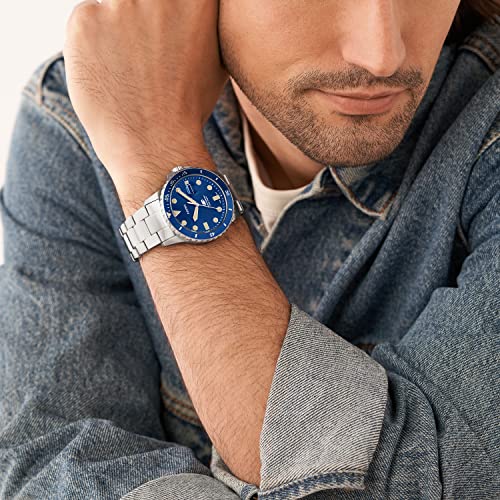 Fossil Men's Fossil Blue Quartz Stainless Steel Three-Hand Watch, Color: Silver (Model: FS5949)