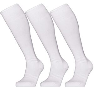 grapmktg 3 pack softball soccer baseball socks for youth men and women football knee high socks for kids adult tube socks for boys girls white medium