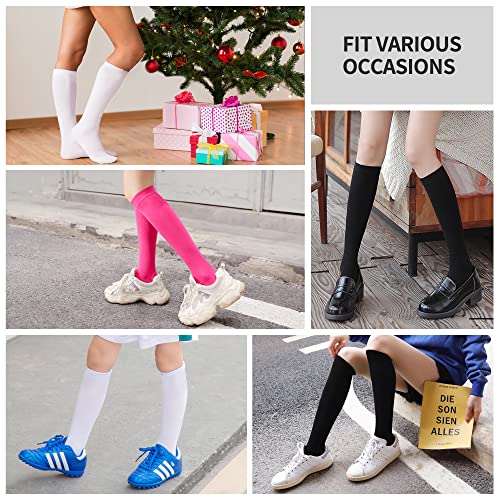 GRAPMKTG 3 Pack Softball Soccer Baseball Socks for Youth Men and Women Football Knee High Socks for Kids Adult Tube Socks for Boys Girls White Medium