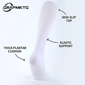 GRAPMKTG 3 Pack Softball Soccer Baseball Socks for Youth Men and Women Football Knee High Socks for Kids Adult Tube Socks for Boys Girls White Medium