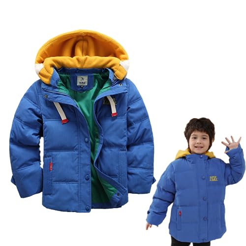 XIFAMNIY Kids Thicken Hooded Jacket Warm Winter Coat Windproof Outwear for Boys Padded Jacket Cool Casual 5-10T