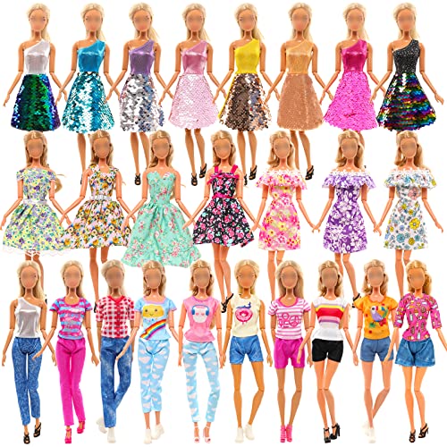 BARWA 10 Sets Doll Clothes Including 3 Sequins Dresses 3 Fashion Floral Dresses 4 Casual Outfits Tops and Pants for 11.5 inch Girl Dolls…