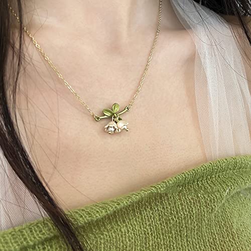 yomlry Flower Leaf Jewelry Sets for Women Green Pearl Necklace and Earring Sets Lily of the Valley Dangle Earrings Green Prom Jewelry for Women Girls lily of the valley1