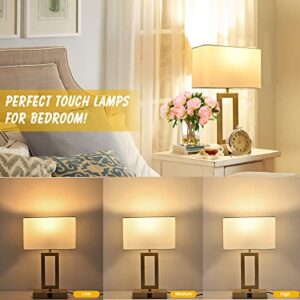 Set of 2 Table Lamps with Dual USB Ports,Touch Control for Bedside and Nightstand in Bedroom, 3-Way Dimmable Modern for Desk, Living Room, Office, LED Bulbs Included, Gold&White