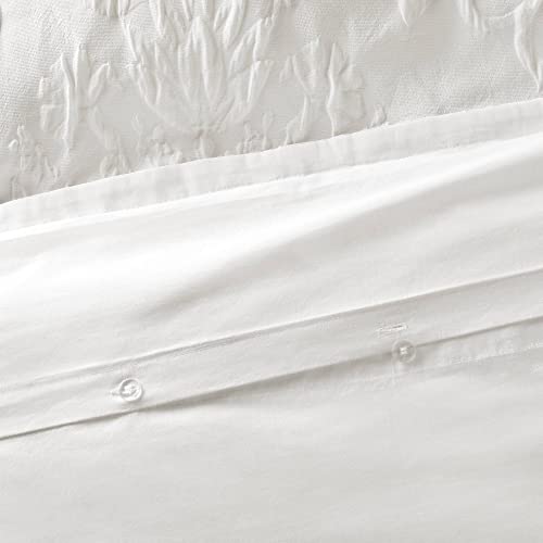 Laura Ashley Home- Queen Duvet Cover Set, Cotton Reversible Bedding with Matching Sham(s), Farmhouse Home Décor (Rowland Matelasse White, Queen)