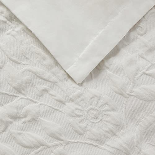 Laura Ashley Home- Queen Duvet Cover Set, Cotton Reversible Bedding with Matching Sham(s), Farmhouse Home Décor (Rowland Matelasse White, Queen)