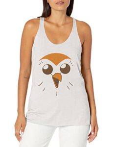 disney owl house hooty face women's racerback tank top, white heather, x-small