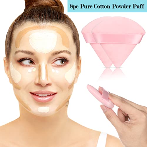 8 Pcs Cotton Powder Puff Face,JASSINS Triangle super soft for Both dry and wet Makeup Setting/Concealer/Loose and Body Powder/Foundation/Blush Makeup Sponge Set (Pink)