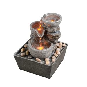 Haobos Decorative Indoor Fountain 3-Bowl Rockery Soothing Sound Tabletop Fountains Home/Office Decor with Led Light/Some Cobblestones(1556A)