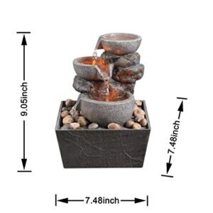 Haobos Decorative Indoor Fountain 3-Bowl Rockery Soothing Sound Tabletop Fountains Home/Office Decor with Led Light/Some Cobblestones(1556A)