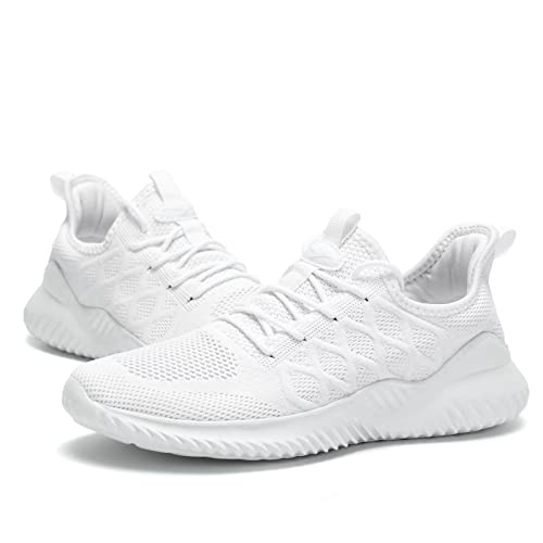 Kvovzo Men's Slip-on Running Shoes Comfort Light Breathable Walking Tennis Sneakers Non Slip Mesh Work Casual Sports Shoes White