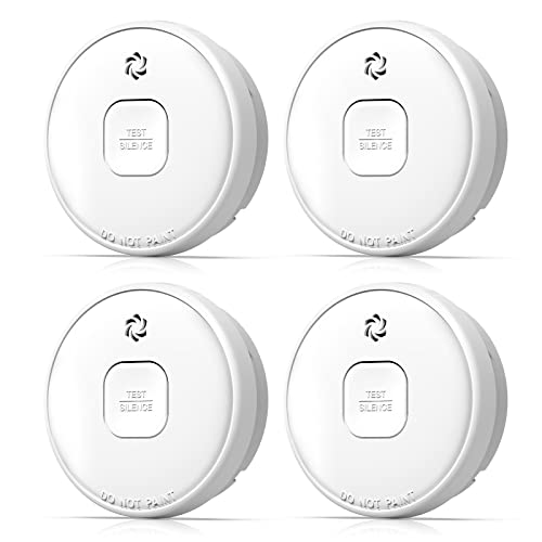 Putogesafe Smoke Detector, 10-Year Smoke Alarm with Photoelectric Sensor and Built-in 3V Lithum Battery, Fire Alarm with Test Button and Low Battery Warning, Fire Safety for Home, 4 Pack