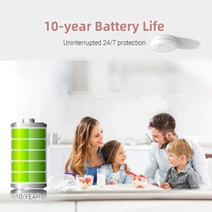 Putogesafe Smoke Detector, 10-Year Smoke Alarm with Photoelectric Sensor and Built-in 3V Lithum Battery, Fire Alarm with Test Button and Low Battery Warning, Fire Safety for Home, 4 Pack