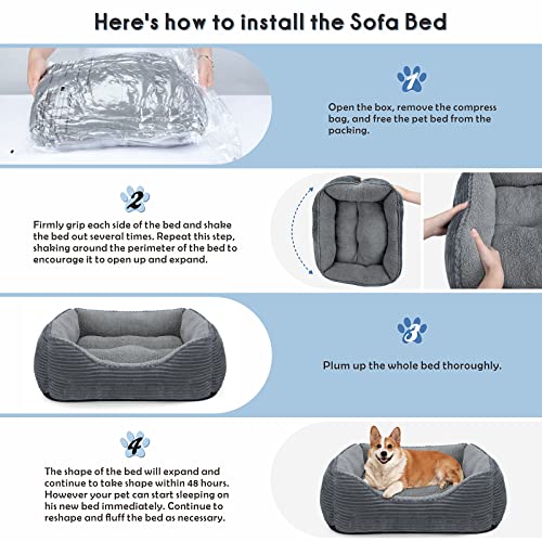 INVENHO Small Dog Beds, Rectangle Dog Beds for Large Medium Small Dogs, Durable Washable Dog Sofa Bed, Breathable Puppy Bed, Calming Orthopedic Dog Beds Cat Bed with Non-Slip Bottom (20''x19''x6'')