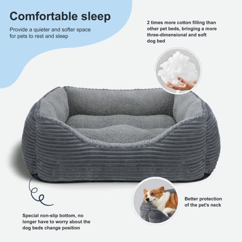 INVENHO Small Dog Beds, Rectangle Dog Beds for Large Medium Small Dogs, Durable Washable Dog Sofa Bed, Breathable Puppy Bed, Calming Orthopedic Dog Beds Cat Bed with Non-Slip Bottom (20''x19''x6'')