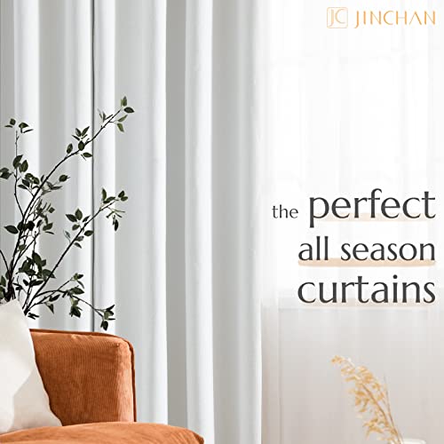 jinchan 100% Blackout White Curtains 90 Inches Long for Bedroom Living Room Linen Textured Room Darkening Thermal Insulated Grommet Top Window Treatment Drapes 2 Panels