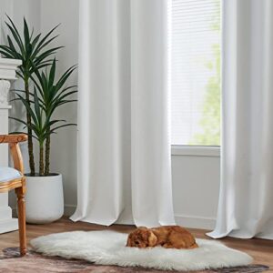 jinchan 100% Blackout White Curtains 90 Inches Long for Bedroom Living Room Linen Textured Room Darkening Thermal Insulated Grommet Top Window Treatment Drapes 2 Panels