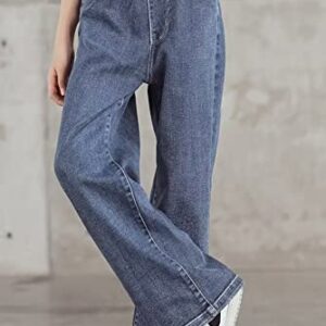 Sitmptol Teen Girls Blue Ripped Jeans Wide Leg High Waist Denim Trousers Loose Streetwear Jeans Baggy Pants Denim Blue 160 11-12 Years