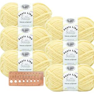 Lion Brand Yarn - Feels Like Butta Thick & Quick #6 Super Bulky - 6 Pack with Needle Gauge (Buttered Popcorn)