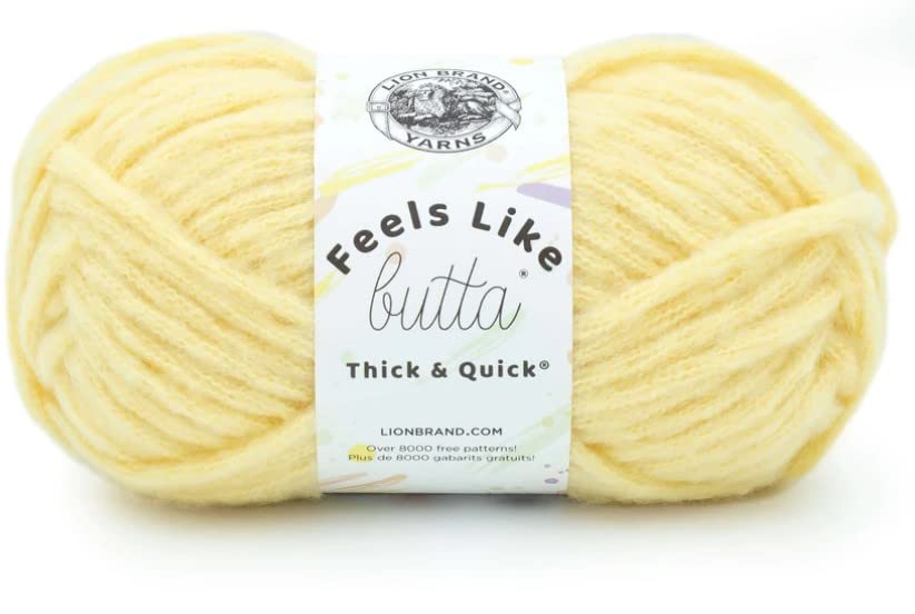 Lion Brand Yarn - Feels Like Butta Thick & Quick #6 Super Bulky - 6 Pack with Needle Gauge (Buttered Popcorn)