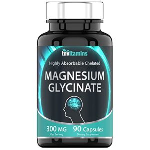 chelated magnesium glycinate capsules (300 mg x 90 count) for women & men | aka magnesium bisglycinate | highly absorbable | calm, sleep, muscle, nerve, & stress support* | by tnvitamins