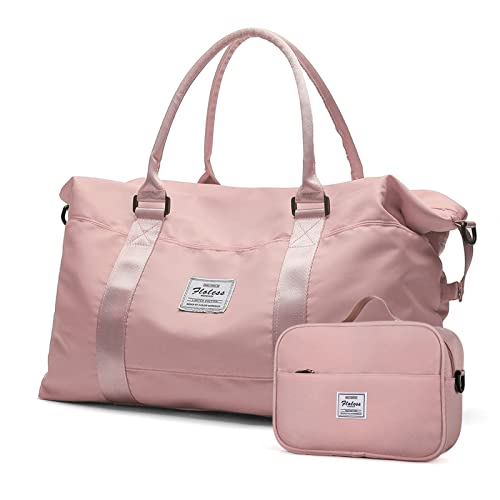 HYC00 Travel Duffel Bag,Sports Tote Gym Bag,Shoulder Weekender Overnight Bag for Women with Toiletry Bag,Pink, Large