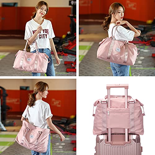 HYC00 Travel Duffel Bag,Sports Tote Gym Bag,Shoulder Weekender Overnight Bag for Women with Toiletry Bag,Pink, Large