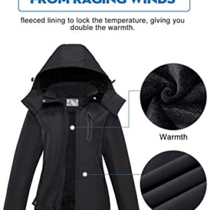 CAMEL CROWN Women's Ski Jacket Waterproof Warm Winter Snow Coat Hooded Mountain Outdoor Windbreaker Windproof Jacket Black M