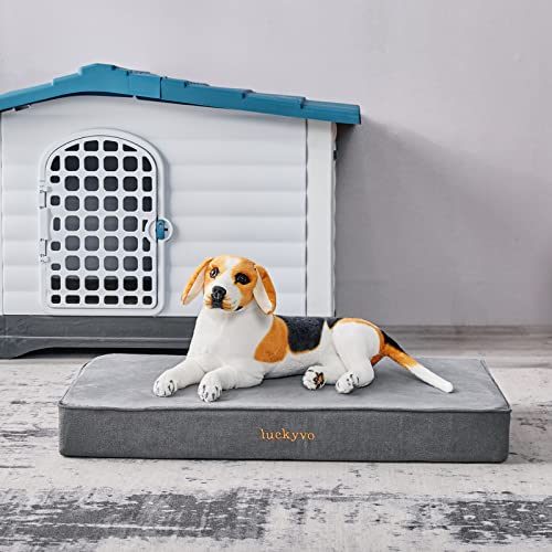 luckyvo Extra Large Dog Bed for Extra Large Dogs, Orthopedic Dog Bed with Washable Removable Cover,Waterproof Dog Bed for Crate, Memory Foam Dog/Pet Bed(41x29x3 inch, Grey)