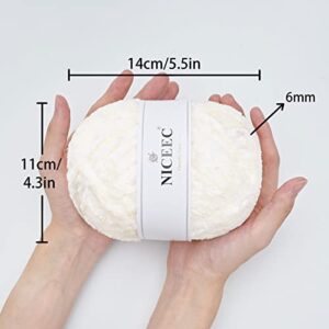 NICEEC 300g Soft Chenille Yarn Blanket Yarn Velvet Yarn for Knitting Fancy Yarn for Crochet Weaving DIY Craft Total Length 150m (164yds)_Cream White