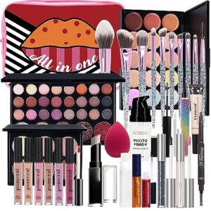 makeup kit for wonmen full kit eyeshadow eyeliner lipgloss, lipstick makeup brushes mascara eyebrow pencil concealer face powder primer make up set for girls beginners