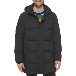 calvin klein men's long stretch puffer jacket, ebony, small