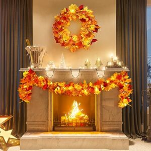 2 Pack Fall Decor for Home Thanksgiving Decorations Lighted Fall Garland Maple Leaves Total 11.8FT 40 LED Battery Operated Indoor Outdoor String Lights Garland Autumn Harvest Party Halloween Décor