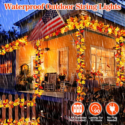 2 Pack Fall Decor for Home Thanksgiving Decorations Lighted Fall Garland Maple Leaves Total 11.8FT 40 LED Battery Operated Indoor Outdoor String Lights Garland Autumn Harvest Party Halloween Décor