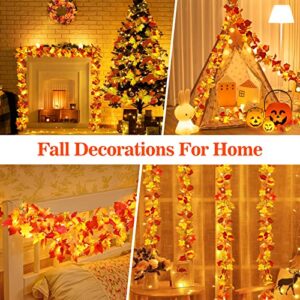 2 Pack Fall Decor for Home Thanksgiving Decorations Lighted Fall Garland Maple Leaves Total 11.8FT 40 LED Battery Operated Indoor Outdoor String Lights Garland Autumn Harvest Party Halloween Décor