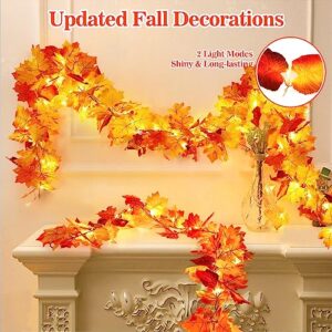 2 Pack Fall Decor for Home Thanksgiving Decorations Lighted Fall Garland Maple Leaves Total 11.8FT 40 LED Battery Operated Indoor Outdoor String Lights Garland Autumn Harvest Party Halloween Décor