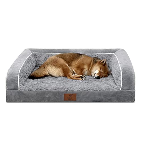 Yiruka Dog Beds for Large Dogs, Washable Dog Bed Sofa with Removable Cover, Waterproof Dog Bed Couch with Nonslip Bottom, High Bolster Dog Bed, Orthopedic Large Dog Bed up to 65 lbs