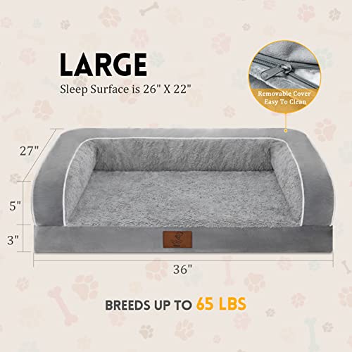 Yiruka Dog Beds for Large Dogs, Washable Dog Bed Sofa with Removable Cover, Waterproof Dog Bed Couch with Nonslip Bottom, High Bolster Dog Bed, Orthopedic Large Dog Bed up to 65 lbs