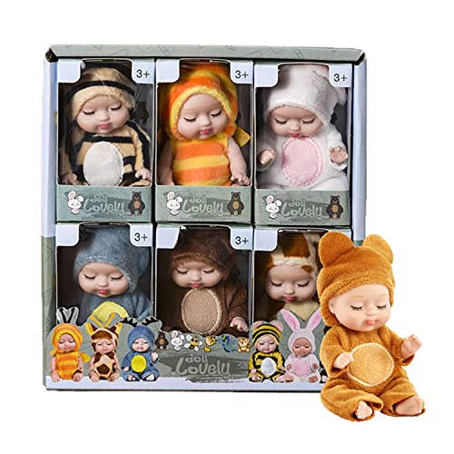 KOILLIEUS 4 inches Mini Small Baby Dolls Toys Action Figures 6 Tiny Babies in a Gift Box (A Edition)