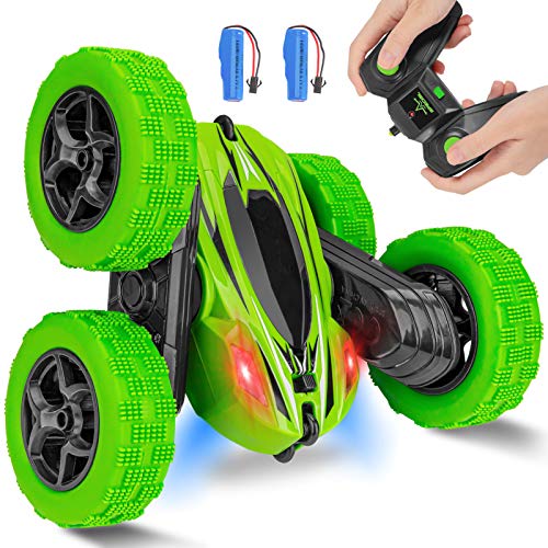 Remote Control Car RC Stunt Car for Kids, 4WD 2.4Ghz Double Sided 360° Rotating RC Car for Boys (Green)