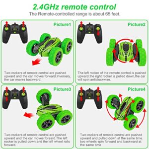 Remote Control Car RC Stunt Car for Kids, 4WD 2.4Ghz Double Sided 360° Rotating RC Car for Boys (Green)