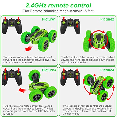 Remote Control Car RC Stunt Car for Kids, 4WD 2.4Ghz Double Sided 360° Rotating RC Car for Boys (Green)