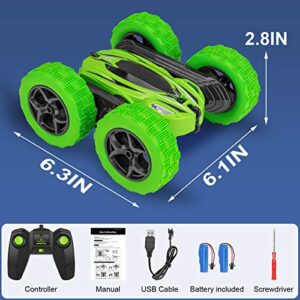 Remote Control Car RC Stunt Car for Kids, 4WD 2.4Ghz Double Sided 360° Rotating RC Car for Boys (Green)