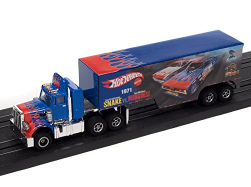 Auto World Xtraction Racing Rig Peterbilt 359 w/Trailer Snake II vs. Mongoose II (Flamethrower) HO Scale Slot Car