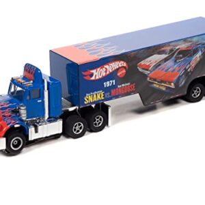 Auto World Xtraction Racing Rig Peterbilt 359 w/Trailer Snake II vs. Mongoose II (Flamethrower) HO Scale Slot Car