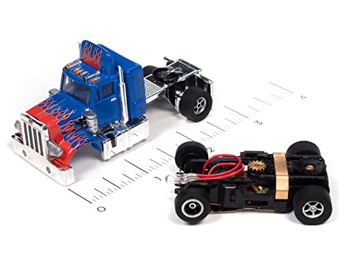 Auto World Xtraction Racing Rig Peterbilt 359 w/Trailer Snake II vs. Mongoose II (Flamethrower) HO Scale Slot Car