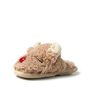 dearfoams matching family holiday christmas reindeer & turkey scuff slipper, kids reindeer, us 7-8 unisex toddler