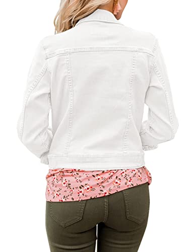 Vetinee Women's White Jean Jacket Women Basic Stretch Fitted Casual Button Down Truker Denim Jacket Long Sleeve Pockets Jean Coat Large Size 12 Size 14