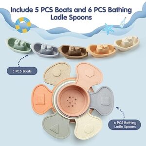 Bath Toys Floating Boats with Bathing Spoon, 11 PCS Bathtub Mold Free Bath Toy for Babies Water Table Toys Toddler Birthday Gift for Preschool Boys/Girls